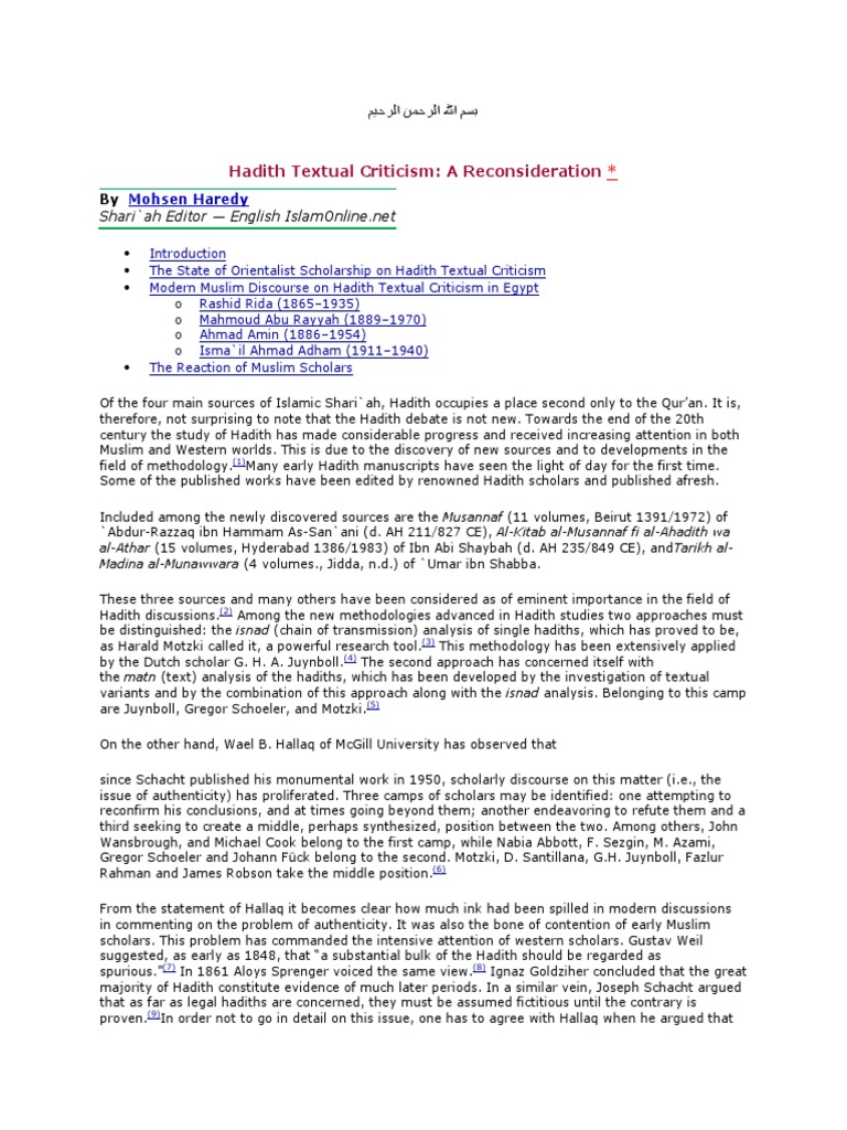 Hadith Textual Criticism Overview | PDF | Hadith | Islam Related ...