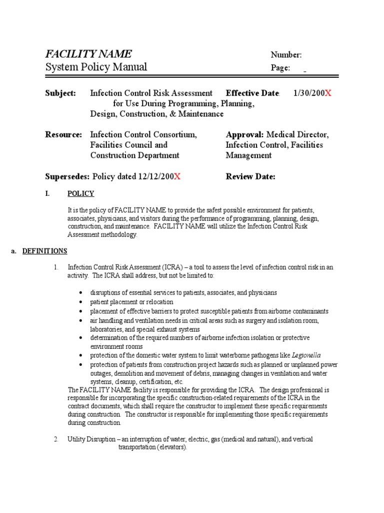 ICRA Policy Template | PDF | Duct (Flow) | Infection Control