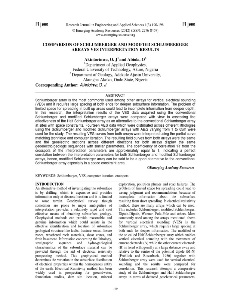 Comparison of Schlumberger and Modified Schlumberger Arrays Ves ...