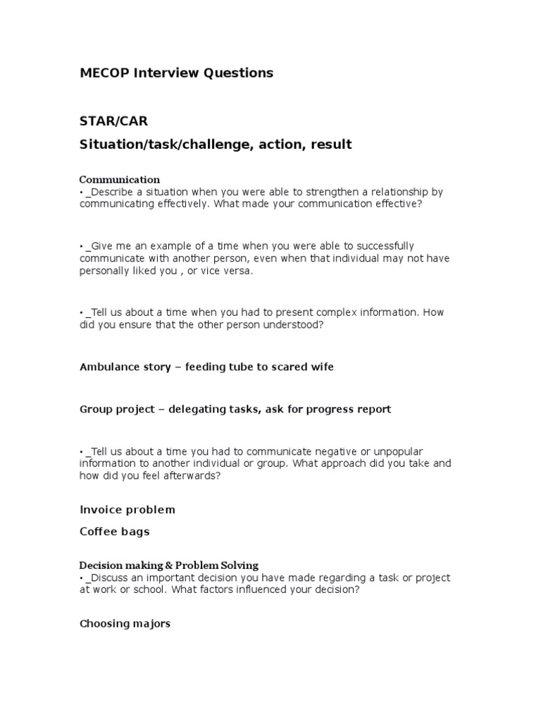 MECOP Interview Preparation Guide | PDF | Leadership | Psychological ...