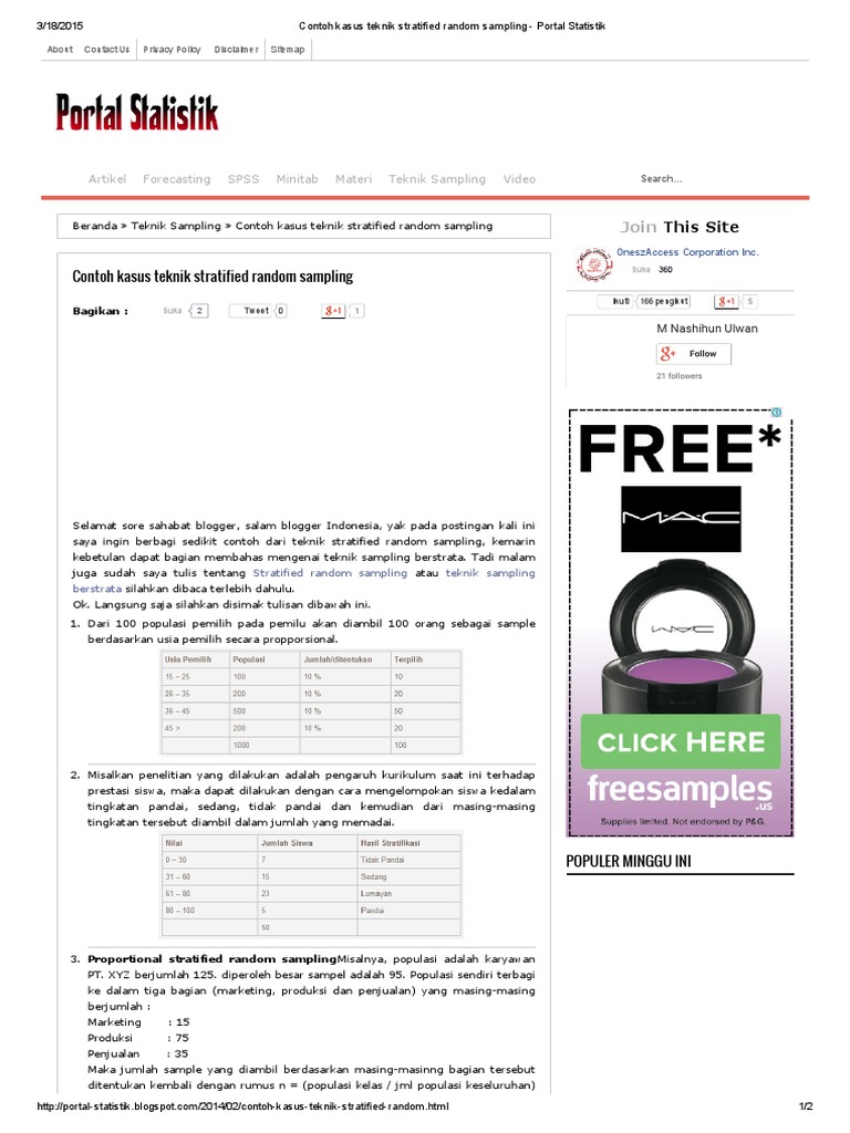 Contoh Kasus Teknik Stratified Random Sampling - Portal Statistik | PDF