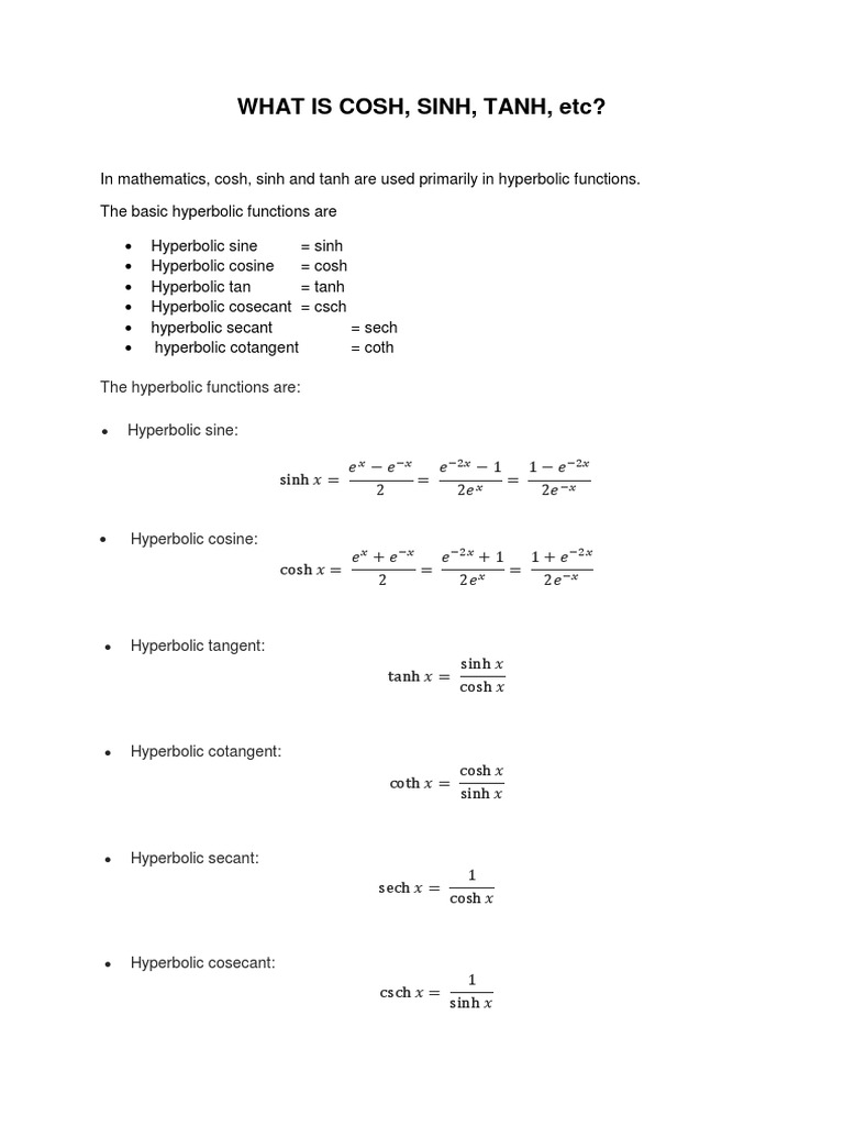 Hyperbolic Functions Explained | PDF