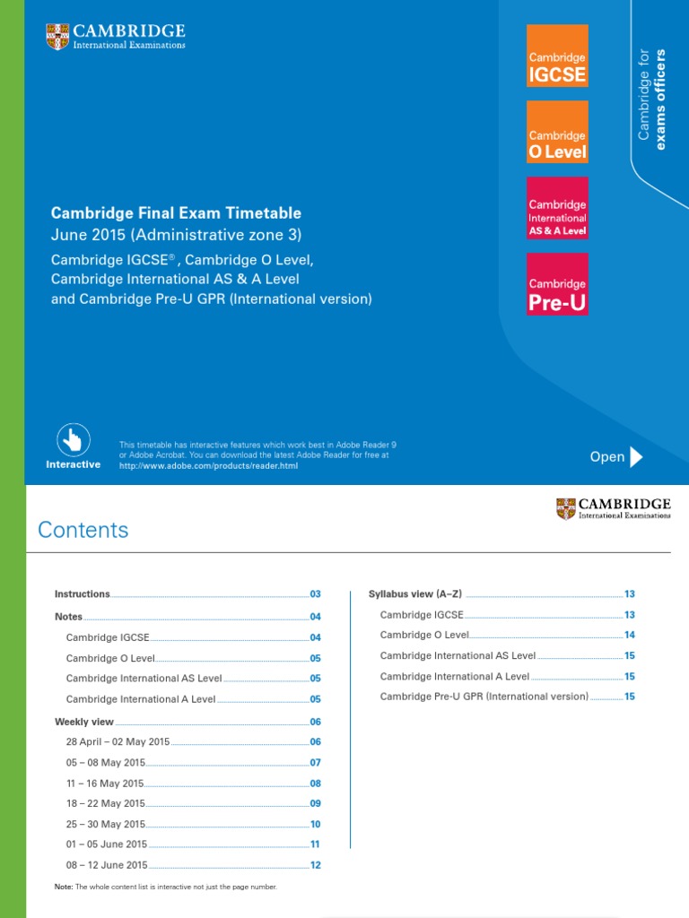 2015 May June Exam Timetable For IGCSE | PDF