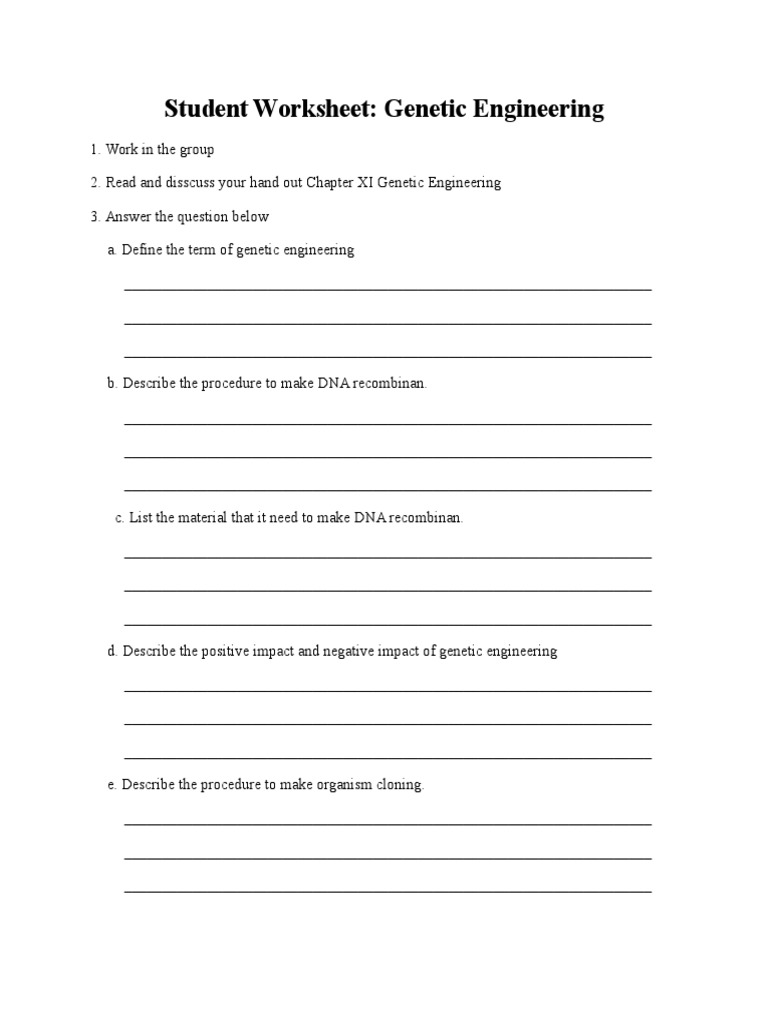 Genetic Engineering Student Worksheet | PDF