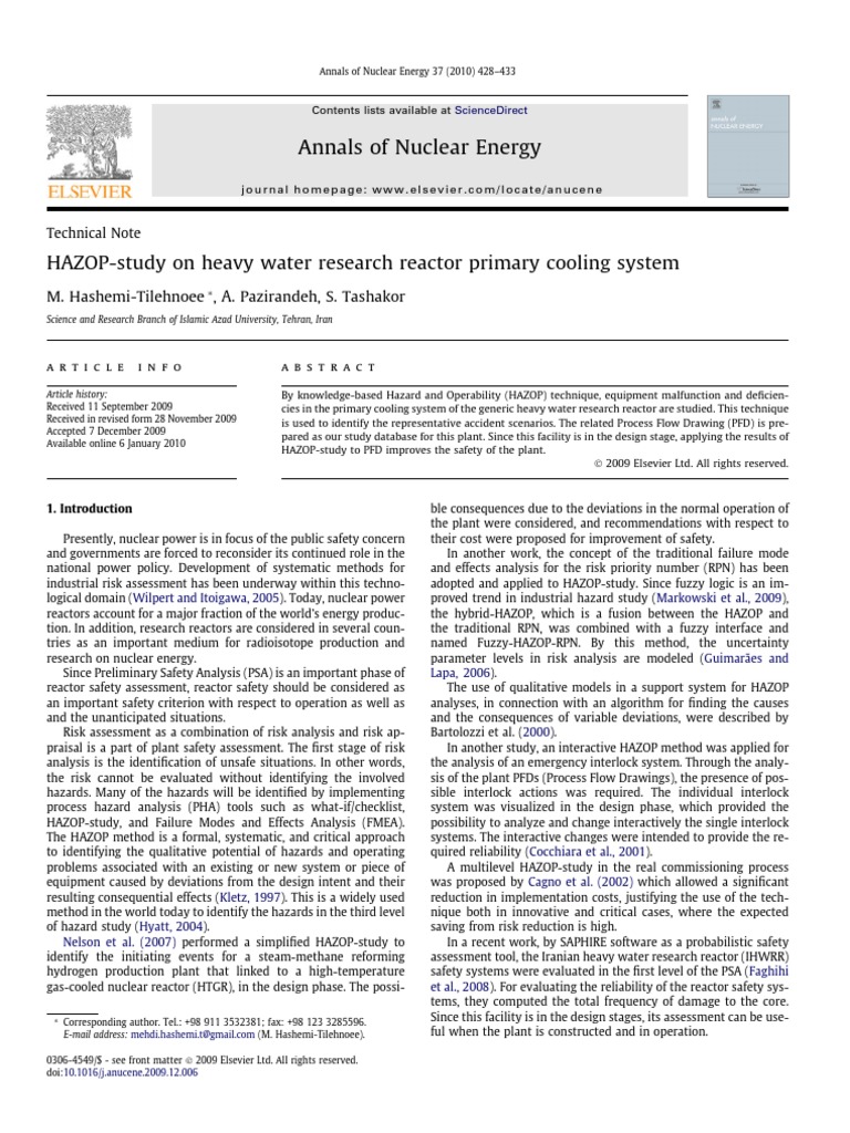 HAZOP Study On Heavy Water Research Reactor Cooling System | PDF ...