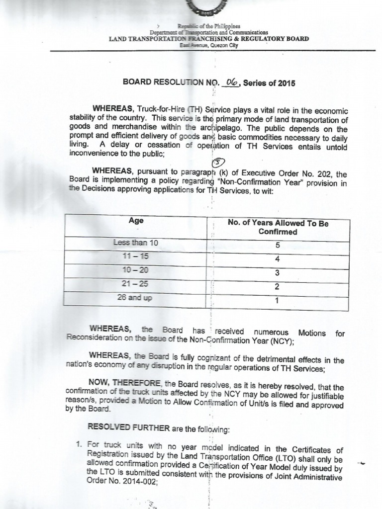 LTFRB Board Resolution 06-2015 | PDF