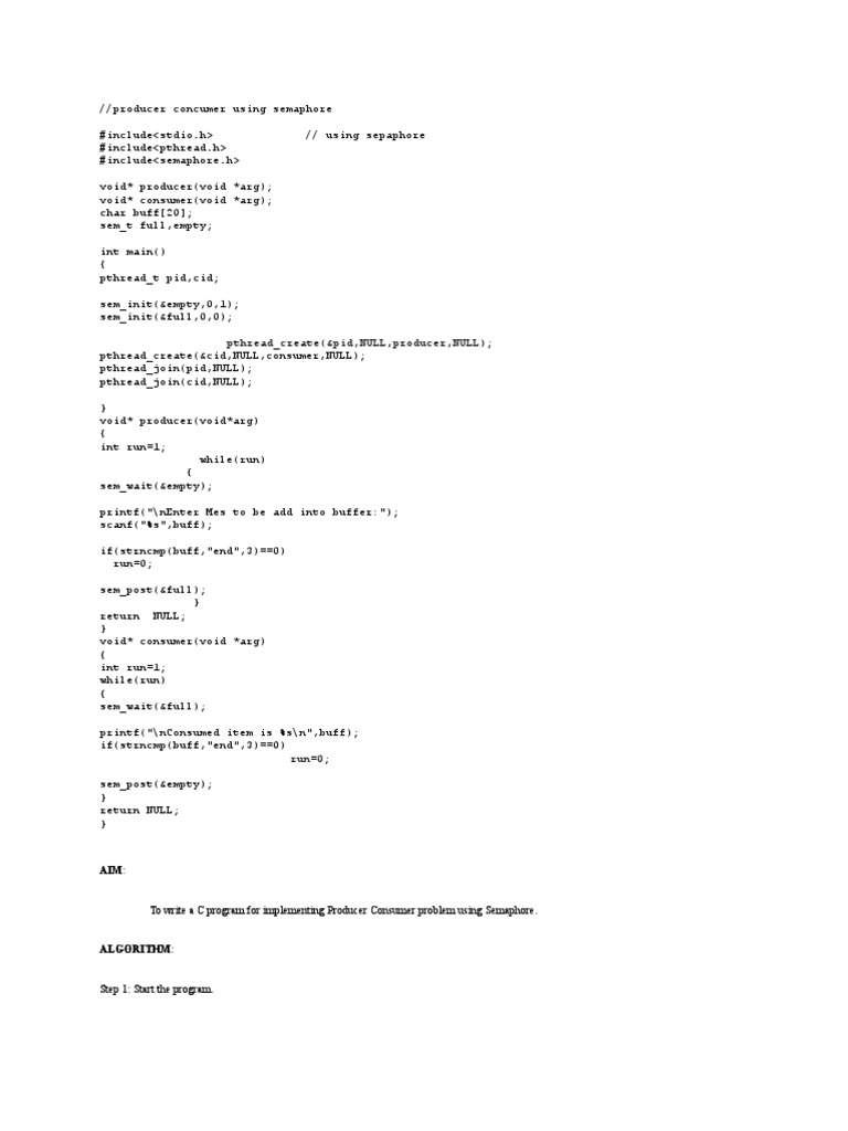 Producer Concumer Using Semaphore | PDF | Concurrent Computing | Computer Programming