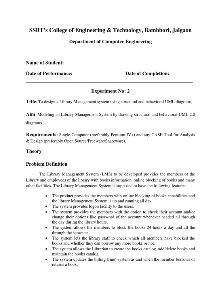 OOMD Expt 2 Designing Library Management System | PDF | Use Case ...