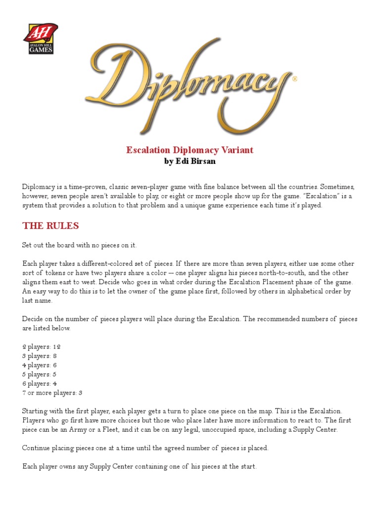 Escalation Diplomacy Variant: by Edi Birsan | PDF | Gaming | Leisure