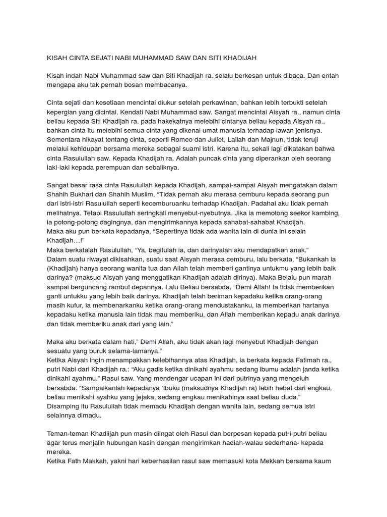 Kisah Cinta Sejati Nabi Muhammad Saw Dan Siti Khadijah Pdf