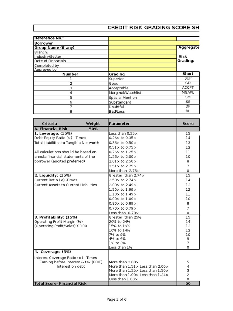 CRG Score Sheet by Asad | PDF | Financial Risk | Financial Services