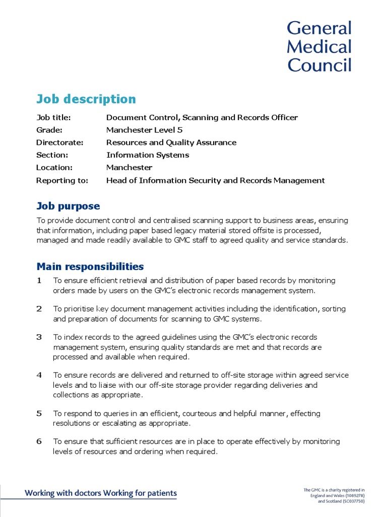 Document Control, Scanning and Records Officer | Download Free PDF ...