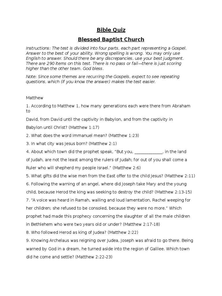 Bible Quiz | Download Free PDF | John The Baptist | Christianity