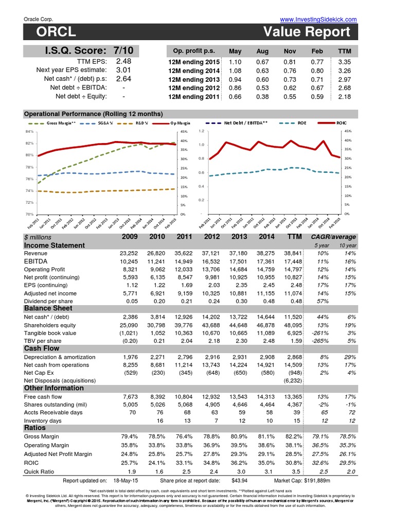 Oracle Stock Analysis Report Book Value Free Cash Flow