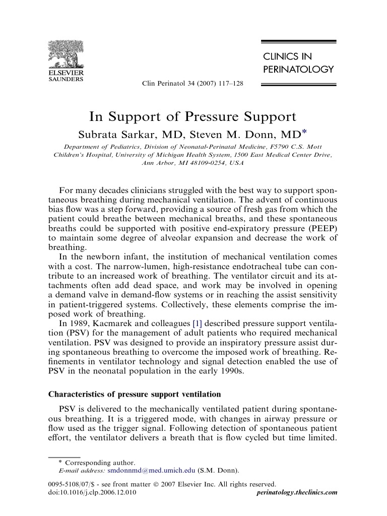 In Support of Pressure Support: Subrata Sarkar, MD, Steven M. Donn, MD ...