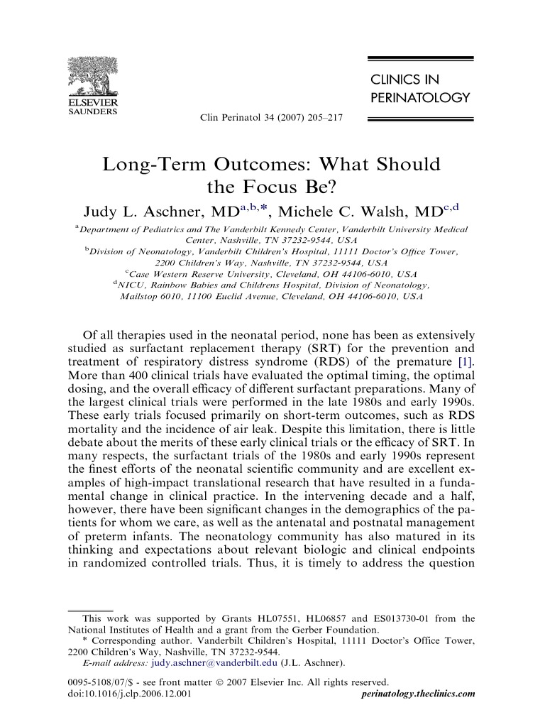 Long-Term Outcomes: What Should The Focus Be?: Judy L. Aschner, MD ...