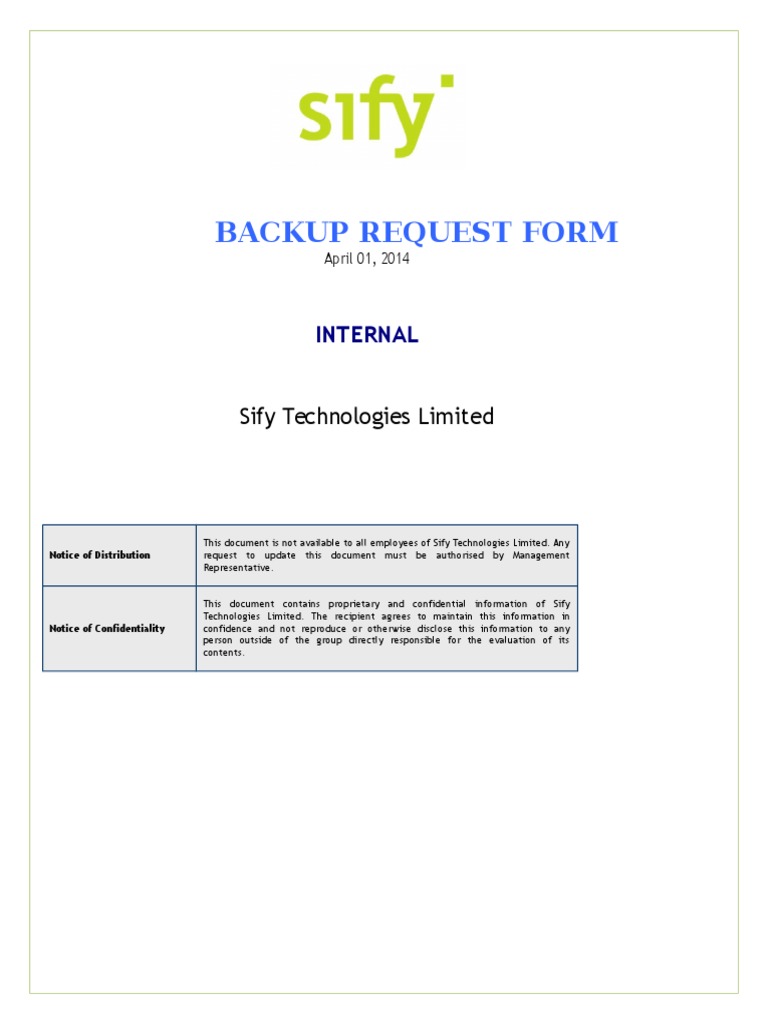 Backup Request Form Template | PDF