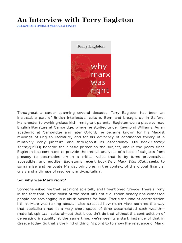 Eagleton on Marx's Relevance Today | PDF | Marxism | Left Wing Politics