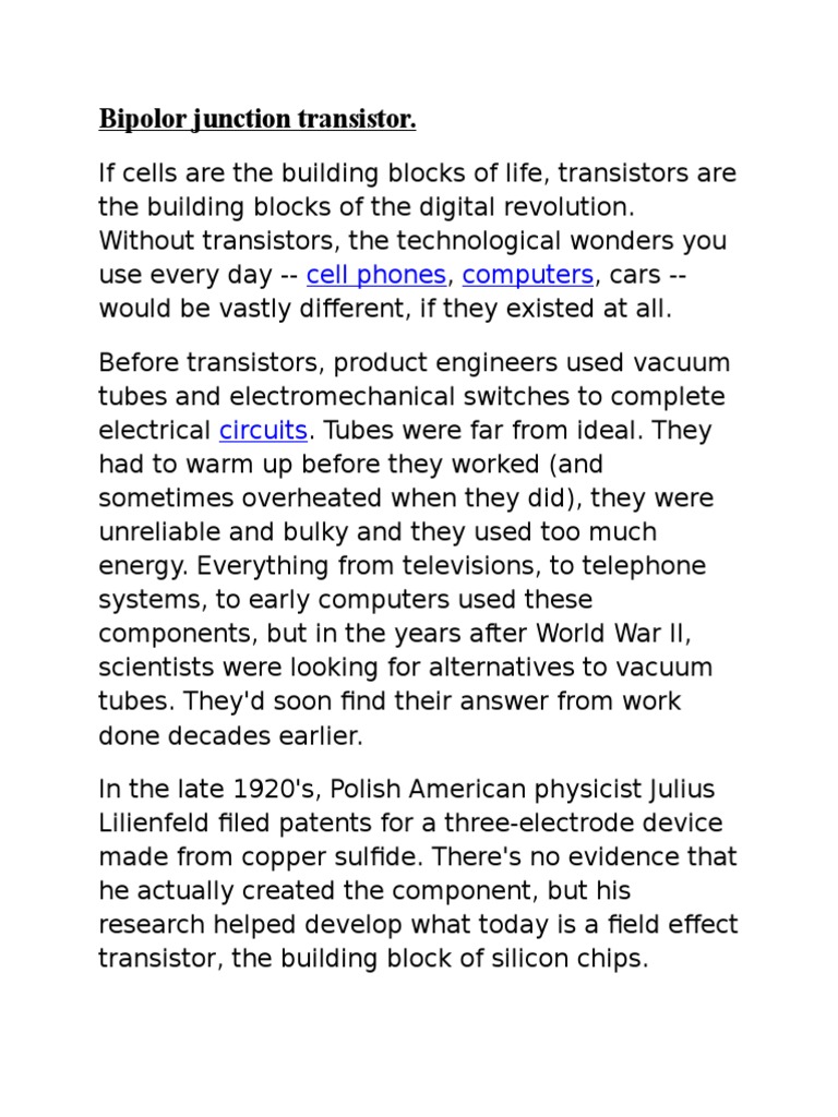 Bipolor Junction Transistor.: Cell Phones Computers | PDF | Transistor ...