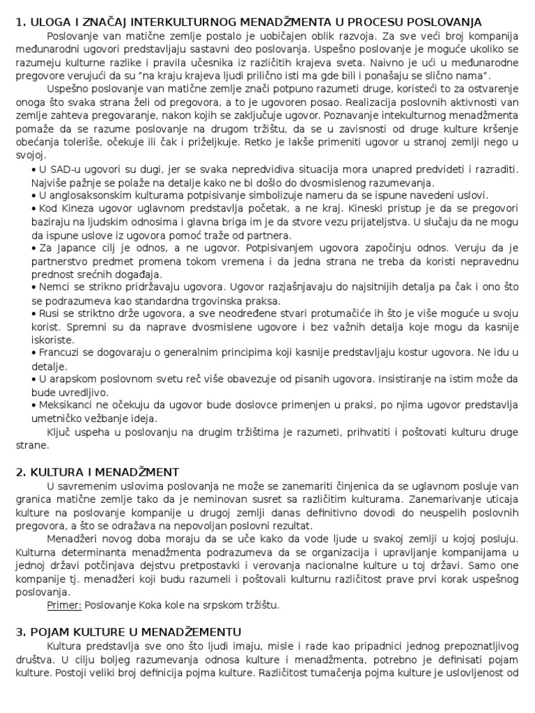Interkulturni Menadzment Skripta | PDF