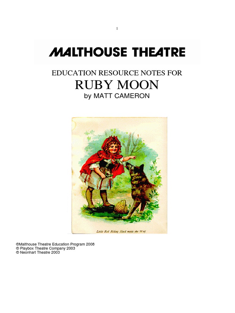 Ruby Moon Background Notes | PDF | Play (Theatre) | Theatre