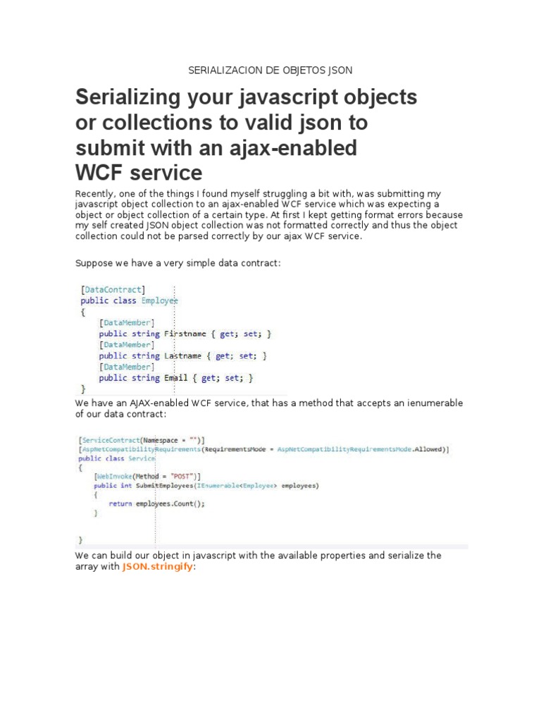 JSON Serialization for WCF Services | PDF