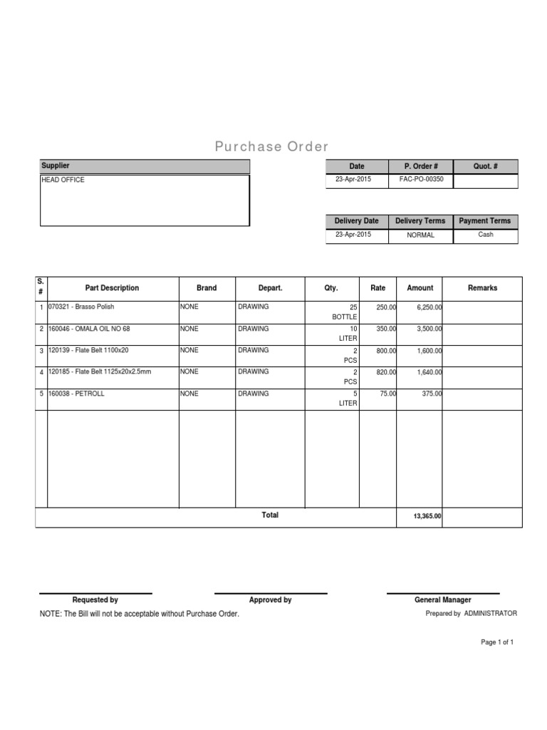 Purchase Order Drawing | PDF