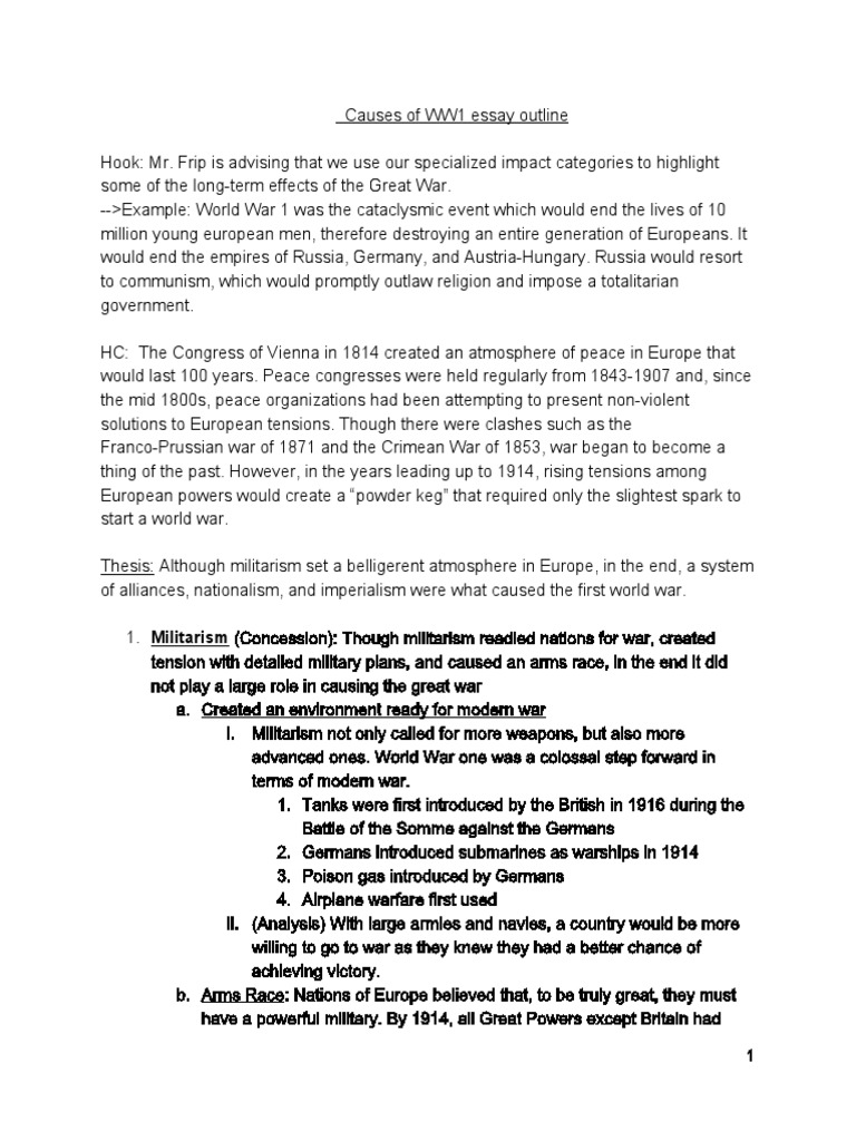 Causes of WW 1 Essay Outline | PDF | German Empire | Austria Hungary