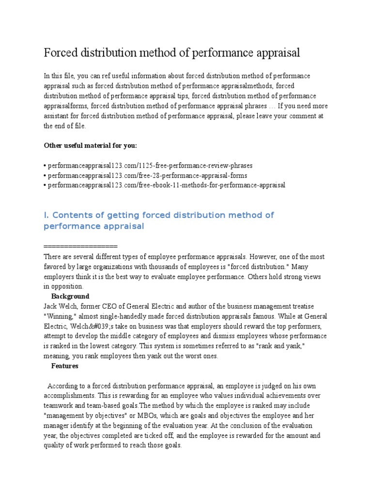 Forced Distribution Method of Performance Appraisal | PDF | Performance ...