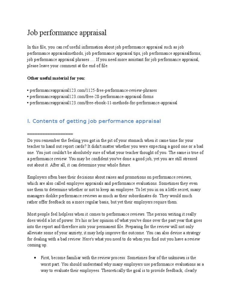 Job Performance Appraisal | Download Free PDF | Performance Appraisal ...
