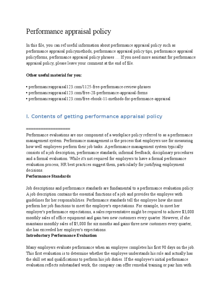 Performance Appraisal Policy | PDF | Performance Appraisal | Quality Of Life