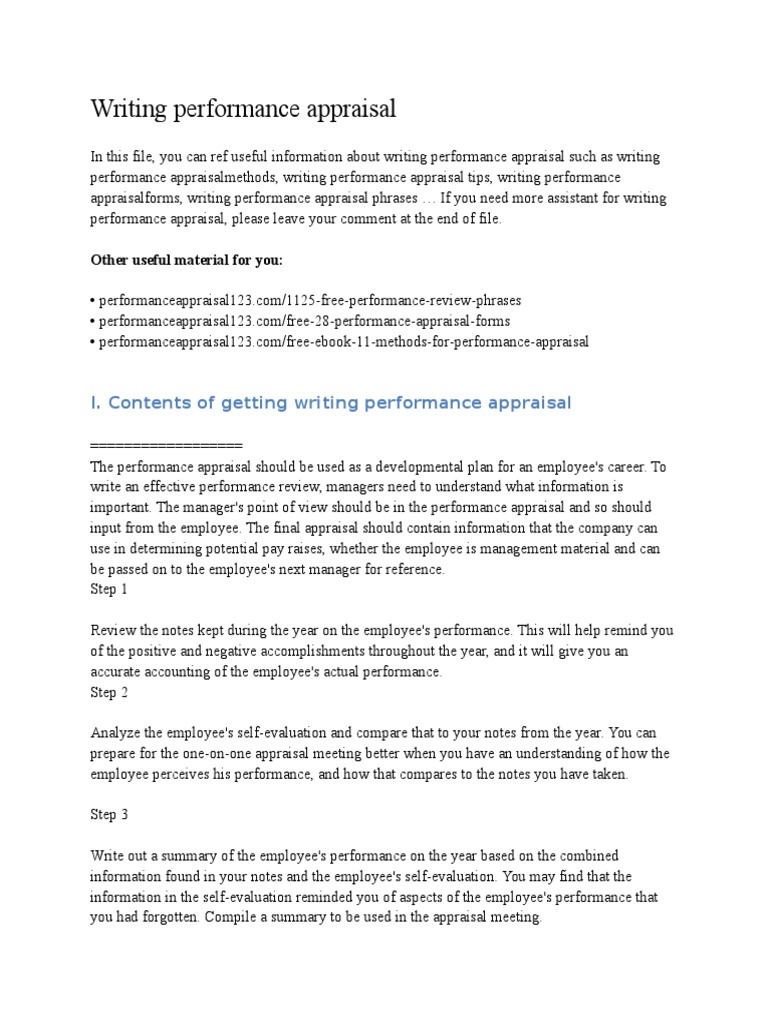 Writing Performance Appraisal | Download Free PDF | Performance ...