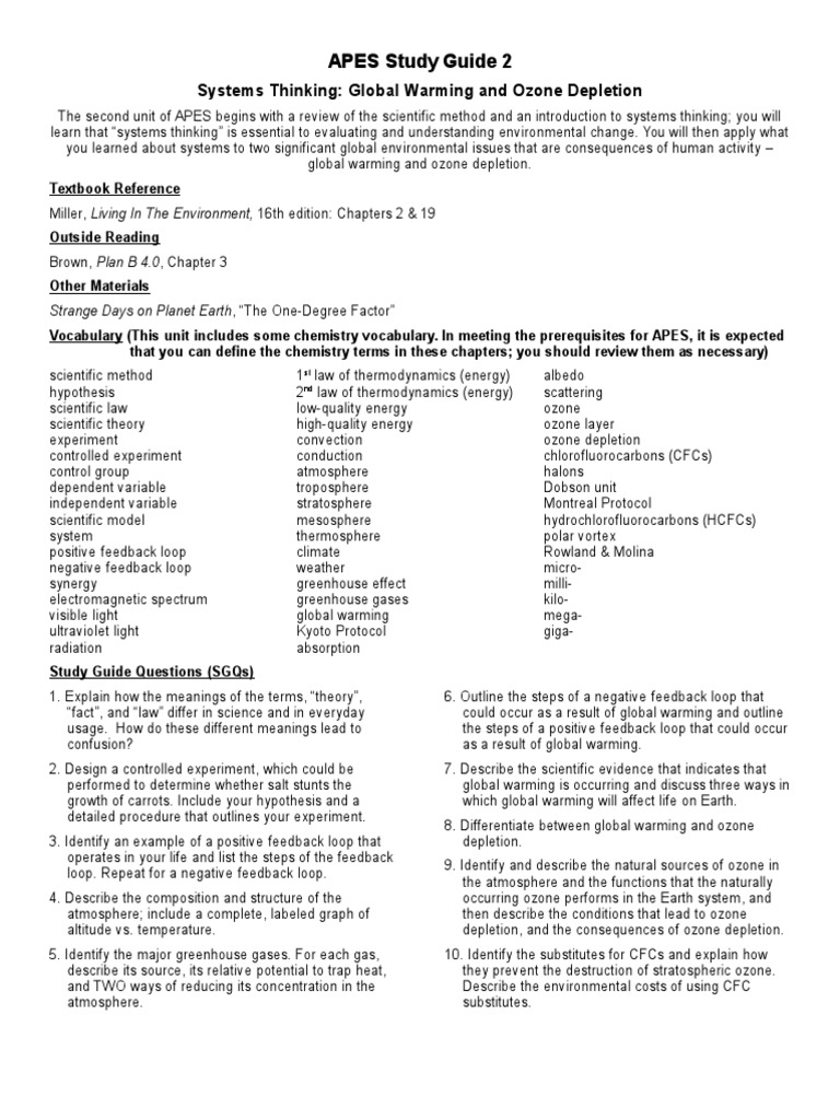 12-13 Apes Study Guide 2 | PDF | Ozone Depletion | Chlorofluorocarbon