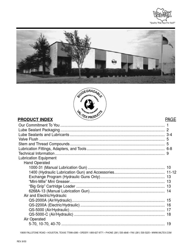 Val Tex Catalog | Válvula | Lubricante