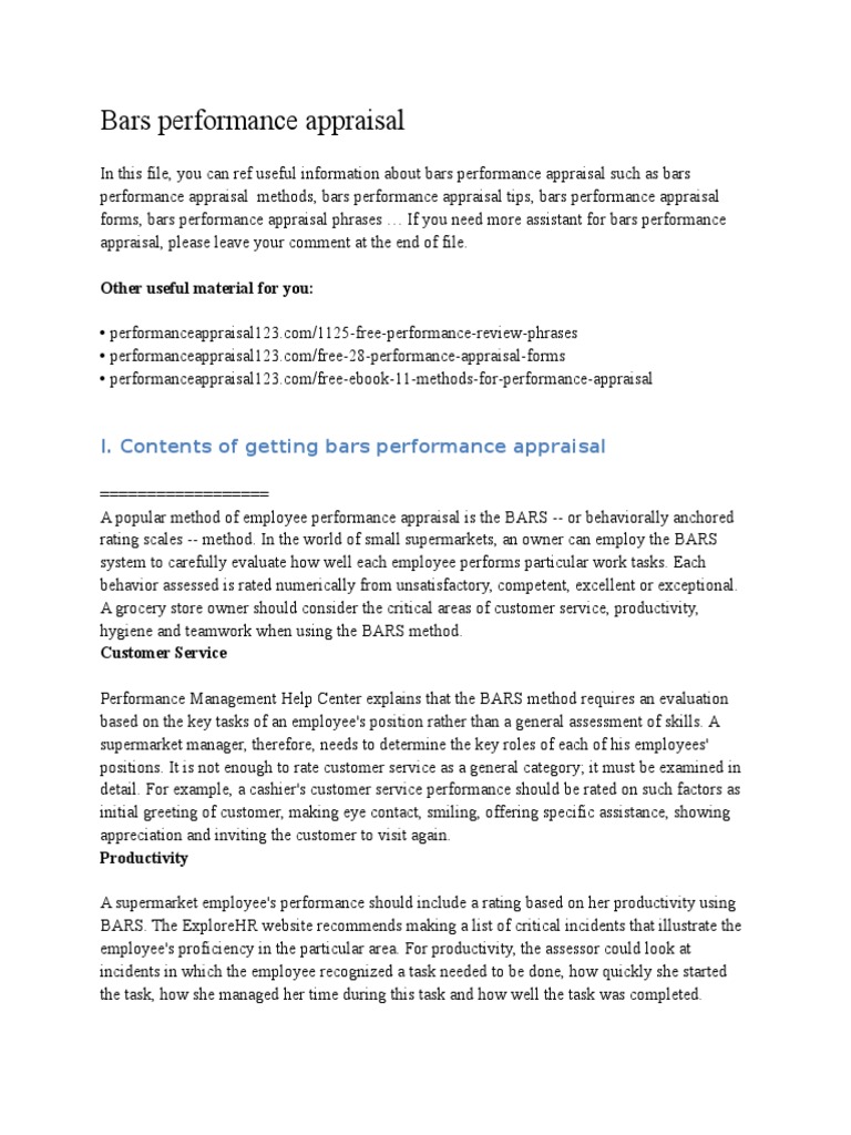 Bars Performance Appraisal | PDF | Performance Appraisal | Employment