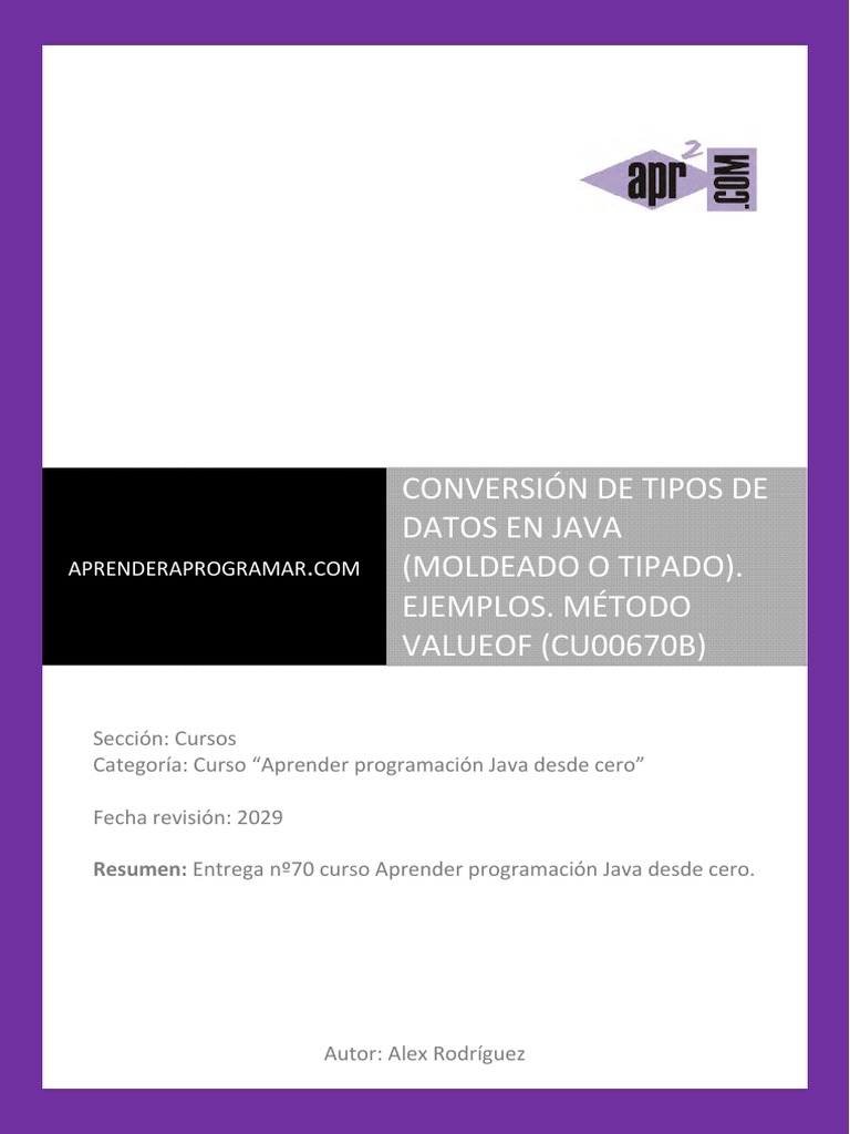 Conversion Tipos de Datos Java | PDF | Java (lenguaje de programación) | Tipo de datos