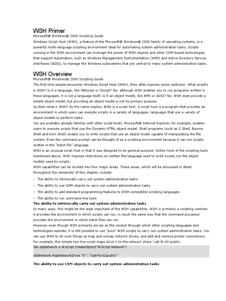 WSHPrimer | Download Free PDF | Command Line Interface | Scripting Language