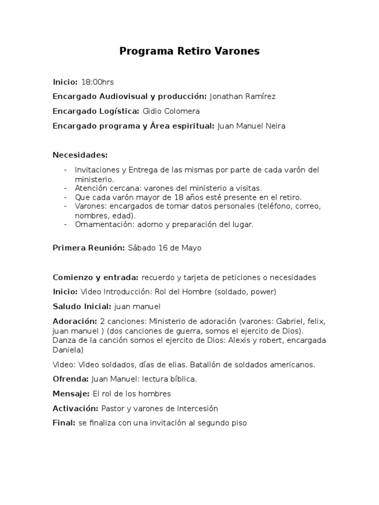 Programa Retiro Varones | PDF