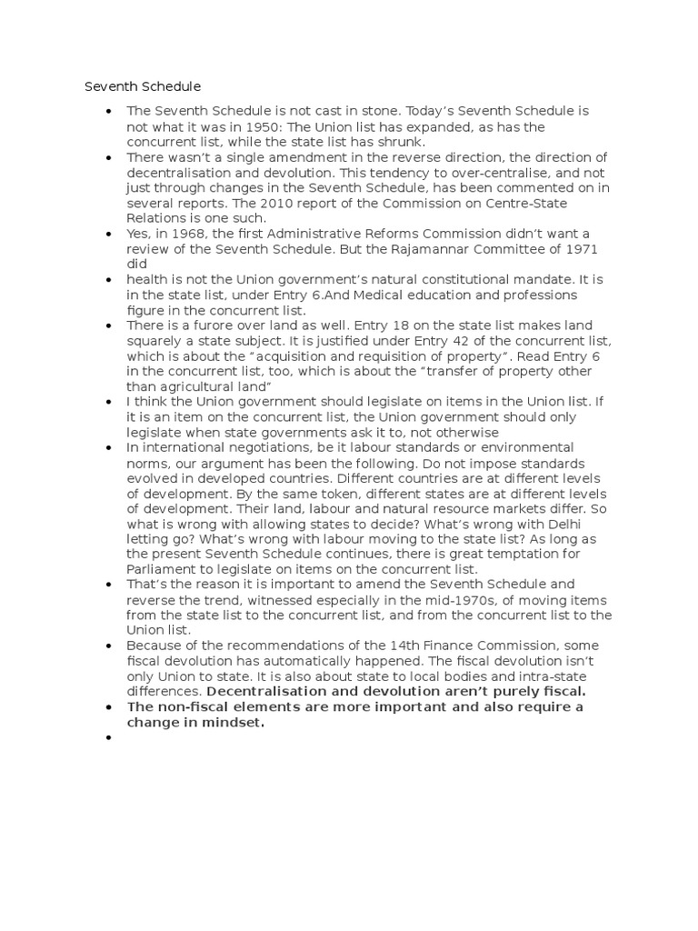 Seventh Schedule | PDF | Devolution | Government Of India