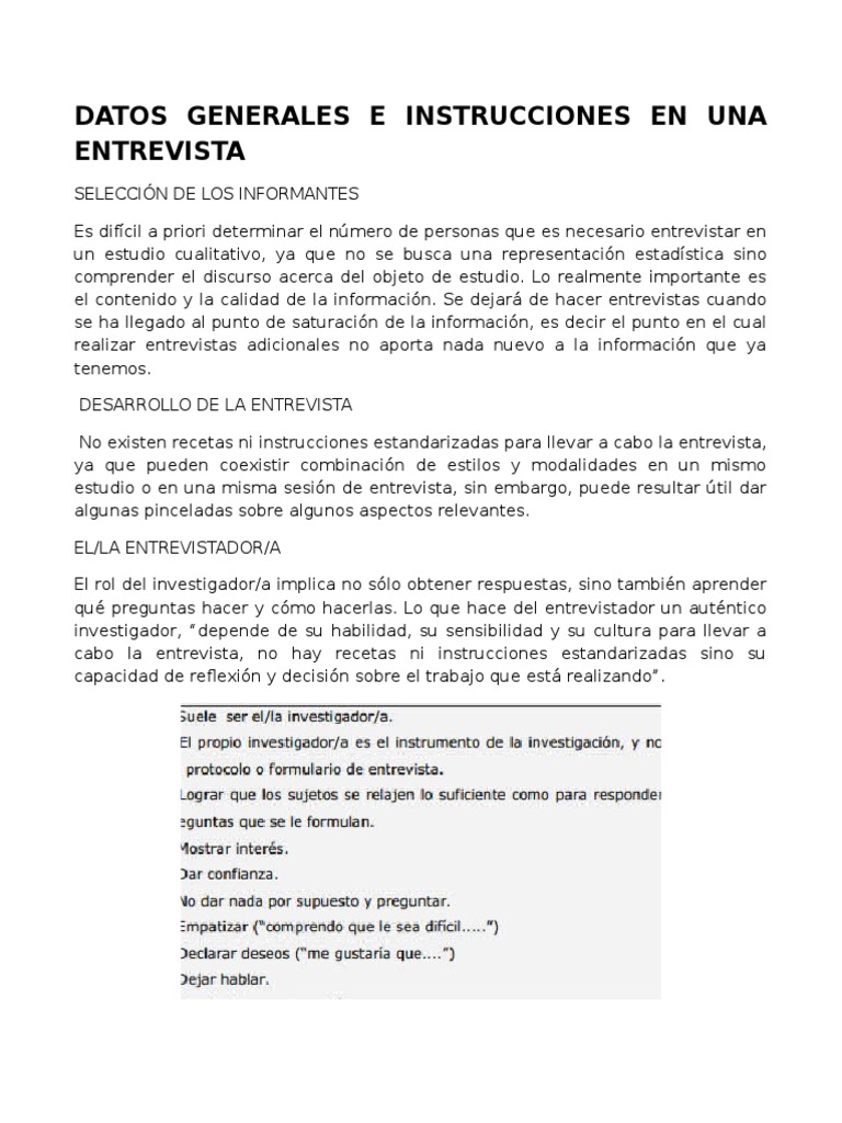 Datos Generales e Instrucciones en Una Entrevista | Información ...