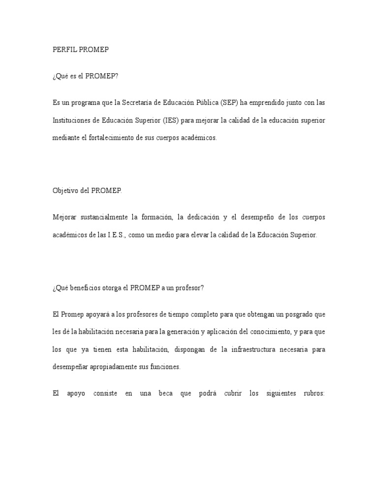 Perfil Promep | PDF | Educación más alta | Maestros