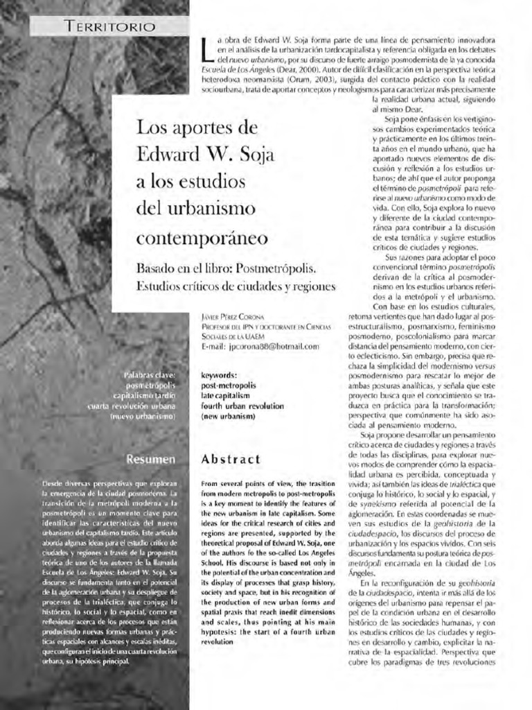 Los Aportes de Edward W. Soja A Los Estudios Del Urbanismo ...