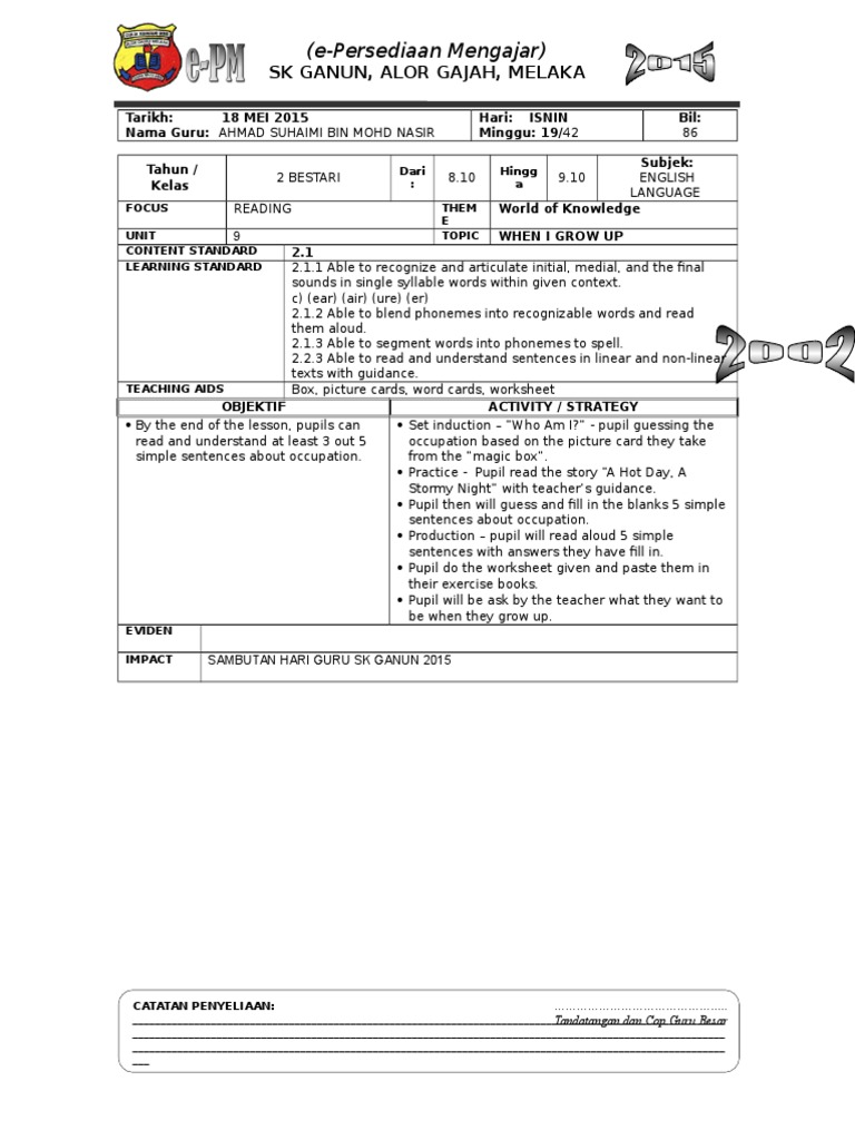 (E-Persediaan Mengajar) : SK Ganun, Alor Gajah, Melaka | PDF | English ...