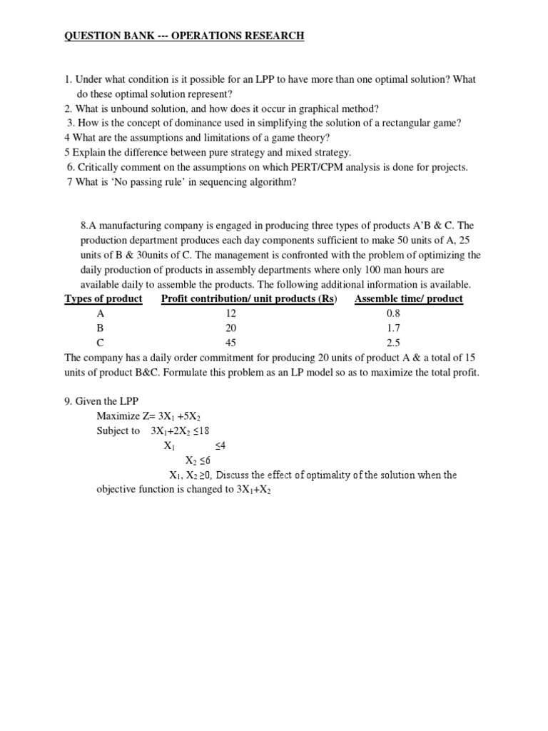 Operational Reasearch Question Bank (Mba) | PDF | Mathematical Optimization | Linear Programming