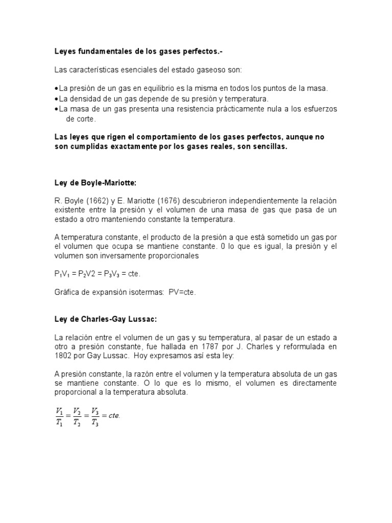 Leyes de Los Gases Perfectos | PDF | Gases | Física Matemática