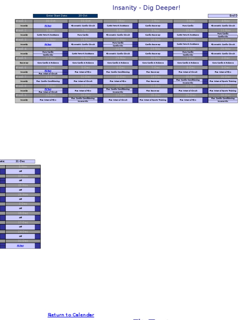 Insanity Workout Schedule & Fit Tests | PDF