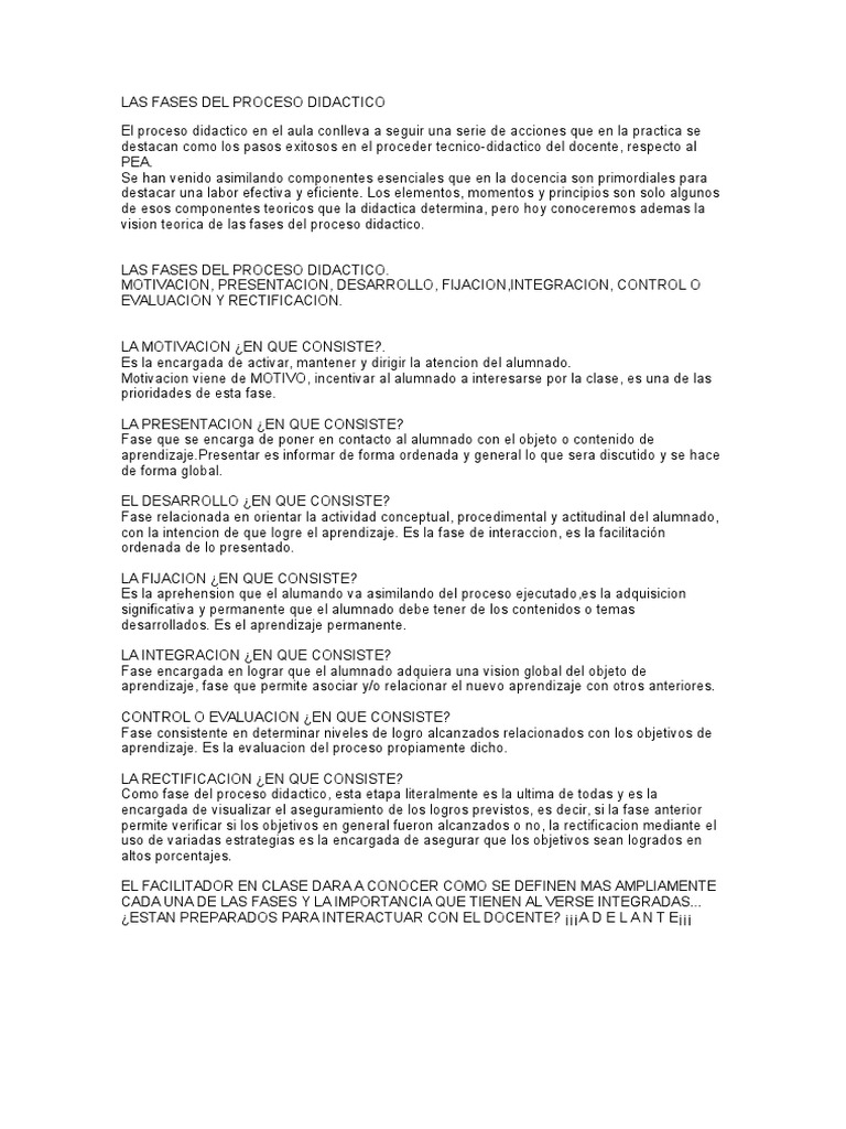 Las Fases Del Proceso Didactico | PDF | Aprendizaje | Maestros