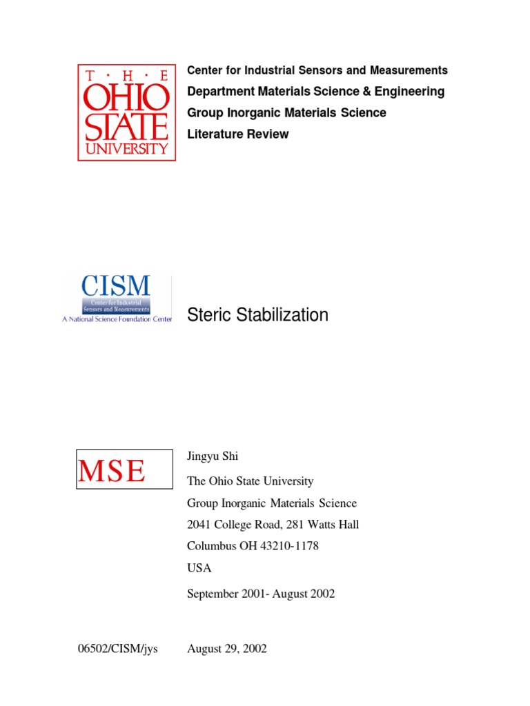 Steric Stabilization in Colloids | PDF | Colloid | Copolymer