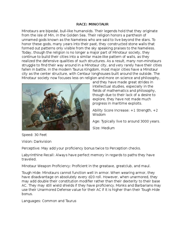 Minotaur Race DND 5e | PDF | Leisure | Sports