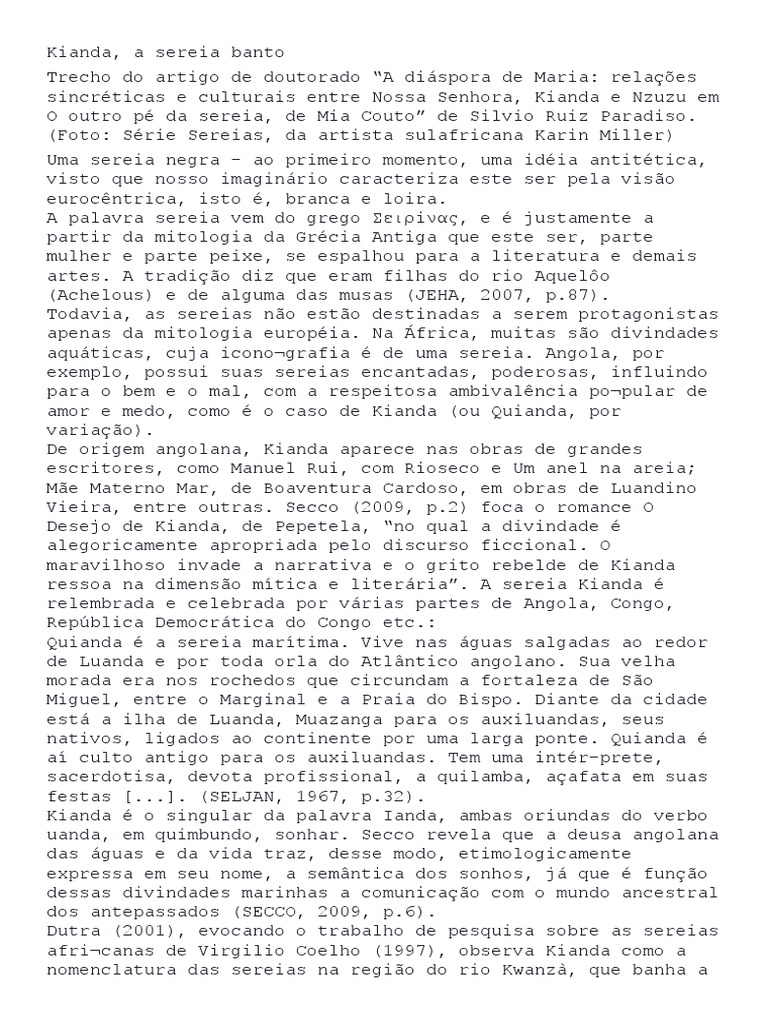 Kianda, a sereia banto | PDF | Angola | Mitologia